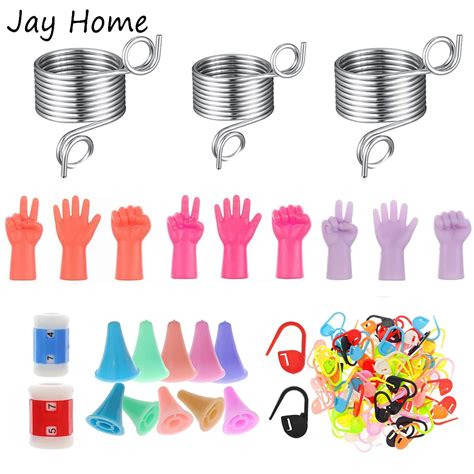 뜨개질 액세서리 세트 조절 가능한 원사 가이드 크로셰 링 및 스티치 마커 행 카운터 니들 포인트 프로텍터 캡 44 개 Aliexpress