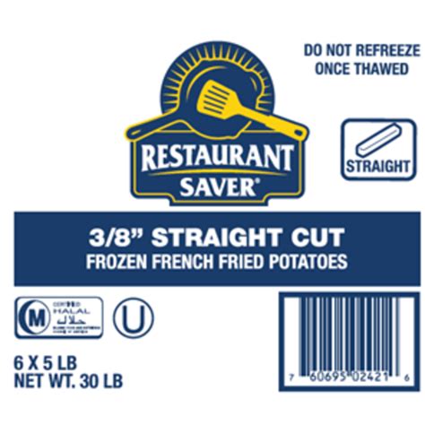 Frozen Restaurant Saver 38 Straight Cut French Fries 30 Lbs