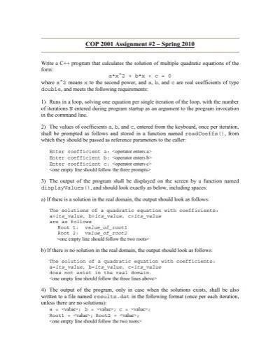 Write A C Program To Solve A Sequence If Quadratic Equations For