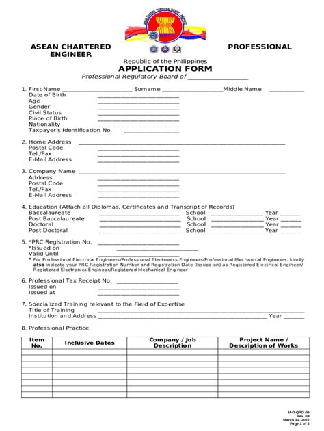 Application Asean Chartered Professional Engineer Doc Template