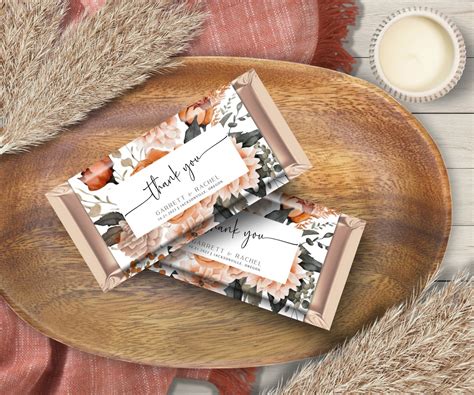 Wedding Chocolate Bar Wrapper Printable Boho Chocolate Bar Wrapper Candy Bar Favor Template