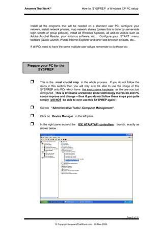 Win Xp Setup How To Sysprep A Windows Xp Pc Setup PDF