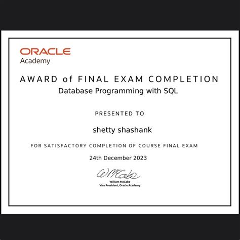 Sql Databaseprogramming Oracleacademy Professionalgrowth Shashank Shetty