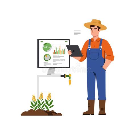 Farmer Analyzing Crop Data With Tablet And Computer In Flat Vector Art Stock Vector