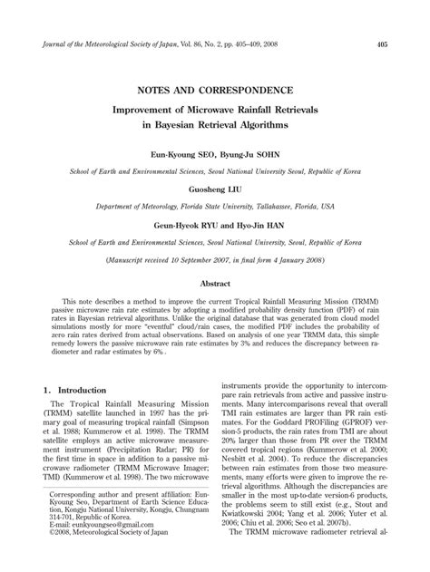 Pdf Improvement Of Microwave Rainfall Retrievals In Bayesian