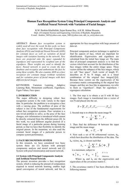 Pdf Human Face Recognition System Using Principal Components Analysis And Artificial Neural