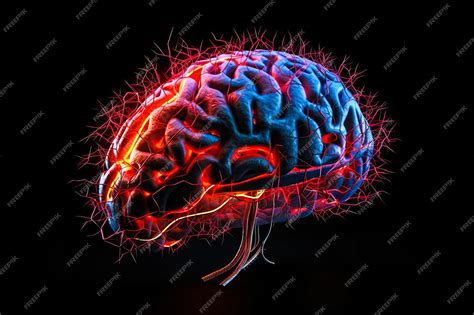 뇌 추상 디지털 인간의 뇌 신경망 디지털 전기 활동 섬광과 번개 인공 뇌 네온 불빛 추상 배경 프리미엄 사진