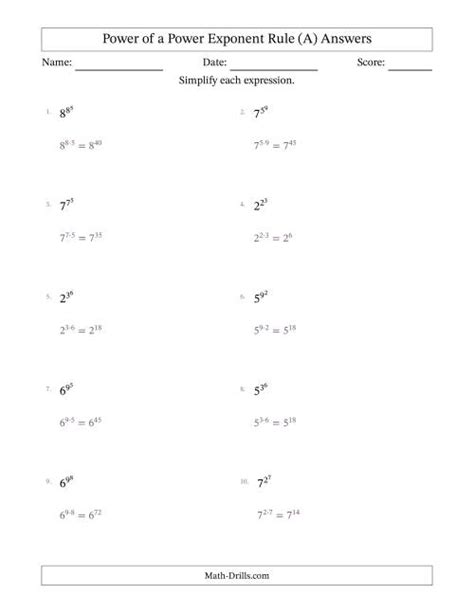 Algebra Exponent Worksheet Rewriting Exponents Using Repeated