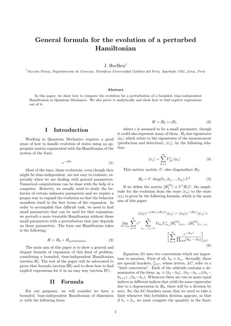Pdf General Formula For The Evolution Of A Perturbed Hamiltonian