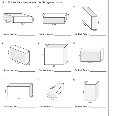 Rectangular Prism Surface Area Worksheet