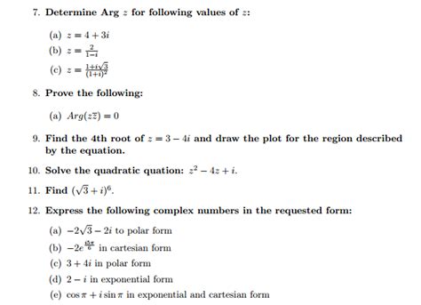 Solved Determine Arg S For Following Values Of Z Z Chegg