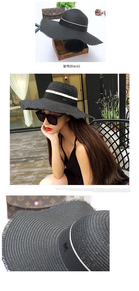 라인배색m왕골모자 왕골모자 밀짚모자 비치 바캉스