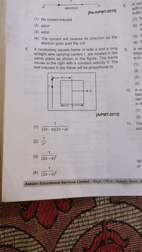 A Conducting Square Frame Of Side A And A Long Straight Wire Carrying Cur