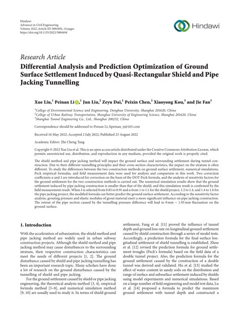 Pdf Differential Analysis And Prediction Optimization Of Ground Surface Settlement Induced By
