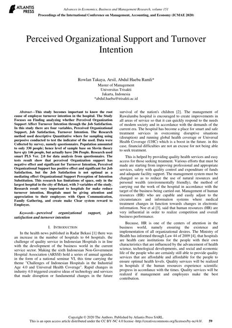 Pdf Perceived Organizational Support And Turnover Intention