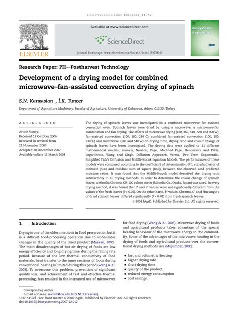 Pdf Development Of A Drying Model For Combined Microwavefan Assisted Convection Drying Of