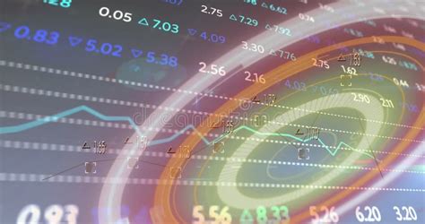 Image Of Trading Board Over Arc Reactor And Numbers Against Abstract Background Stock