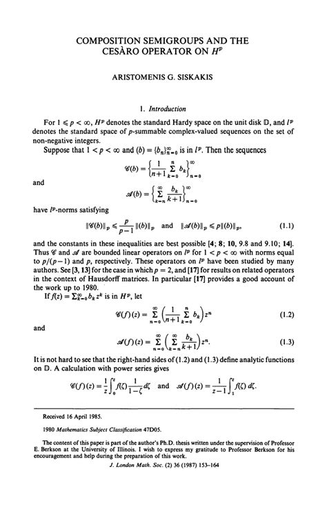 Pdf Composition Semigroups And The Cesaro Operator Onhp