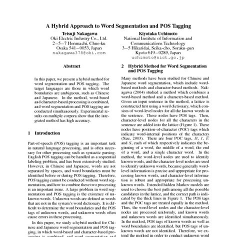 A Hybrid Approach To Word Segmentation And Pos Tagging Acl Anthology