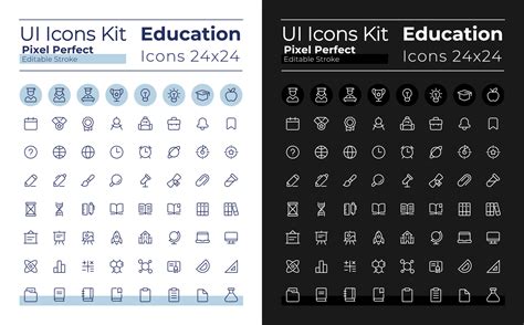 Distance Education Pixel Perfect Linear Ui Icons Set For Dark Light