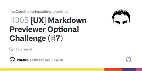 UX Markdown Previewer Optional Challenge 7 Issue 305