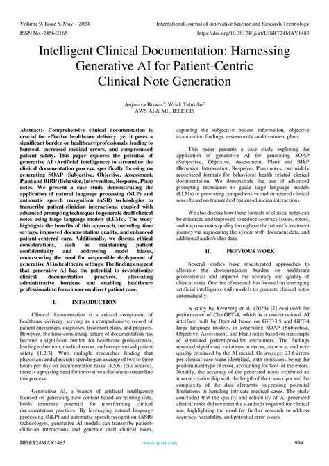 Pdf Intelligent Clinical Documentation Harnessing Generative Ai For