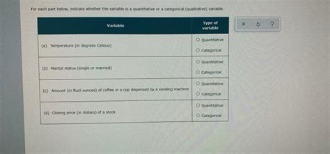 Solved For Each Part Below Indicate Whether The Variable Is