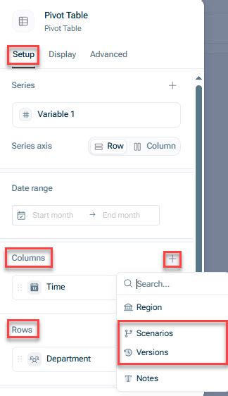 Comparing Versions Or Scenarios In Charts And Tables Lucanet Support