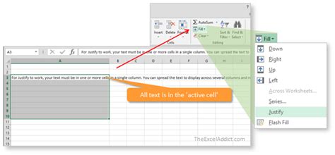 The Excel Addict Instead Of Using Wrap Text Justify Text On Multiple Rows