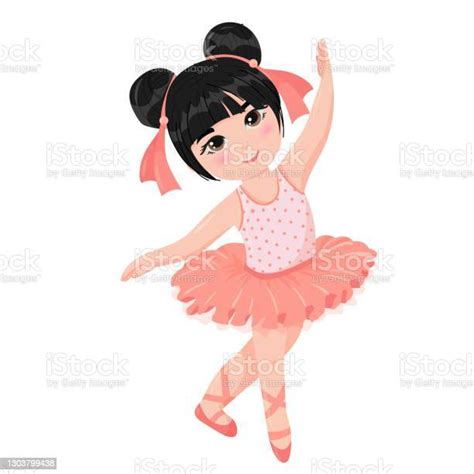 어린 소녀 발레리나 투투 스커트와 포인테 슈즈를 입은 아이 발레 흰색 배경에 격리 된 만화 스타일의 벡터 그림입니다 Theatrical Performance에 대한 스톡