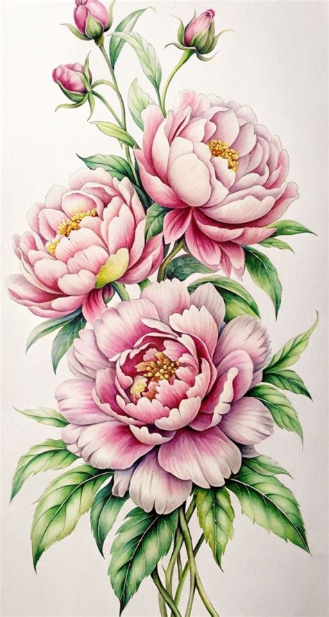 Тату на предплечье для девушек Картины цветов на холсте Пионы Цветочное искусство