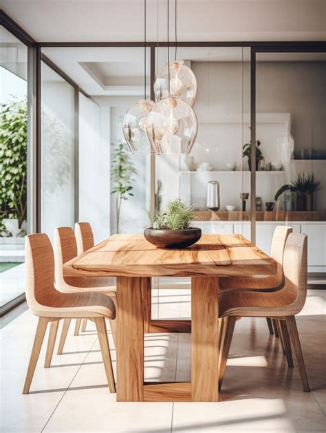 Chairs At Wooden Dining Table Interior Design Of Modern Dining Room