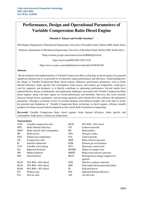 Pdf Performance Design And Operational Parameters Of Variable Compression Ratio Diesel Engine