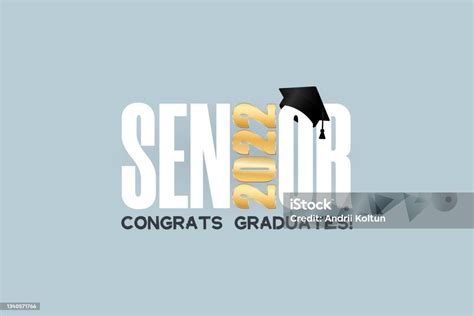 2022년 시니어 클래스 파란색 배경에 교육 학술 모자와 황금 번호 졸업 디자인 프레임 고등학교 로고 아이콘 대학 축하 졸업생 연감 벡터 그림입니다 졸업식에 대한 스톡 벡터