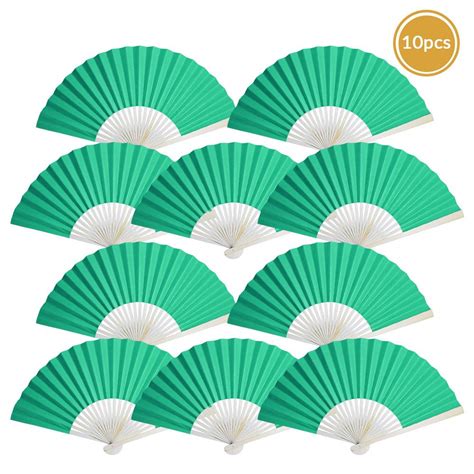 9 Inch Teal Green Paper Hand Fans For Weddings Premium Paper Stock 10