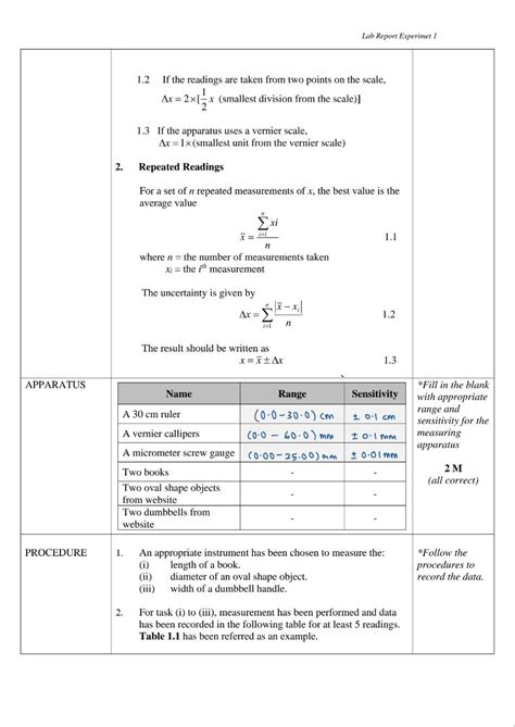 FIZIK JAWAPAN PRELAB LAB REPORT EXP 1 MEASUREMENT AND UNCERTAINTY SP015