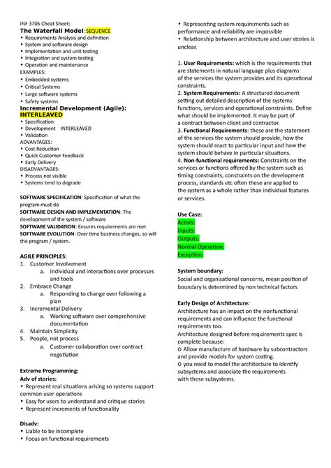 INF 3705 Cheat Sheet INF 3705 Cheat Sheet The Waterfall Model SEQUENCE Requirements