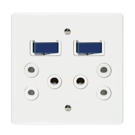 Classic Double Isolated STD Socket White Double Pole Switched Blue On X Yoke With White