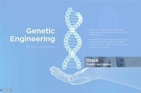손에 Dna 서열 와이어 프레임 Dna 분자 구조 메쉬 Dna 코드 편집 가능한 템플릿입니다 과학 기술 개념 벡터 그림입니다