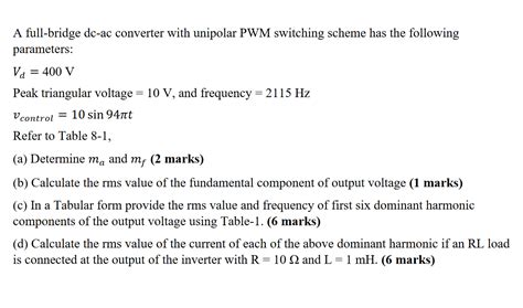 Solved A Full Bridge Dc Ac Converter With Unipolar Pwm