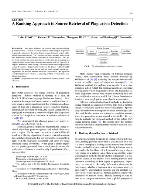 Pdf A Ranking Approach To Source Retrieval Of Plagiarism Detection
