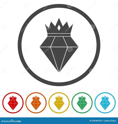 Crown On Diamond Icons In Color Circle Buttons Stock Vector