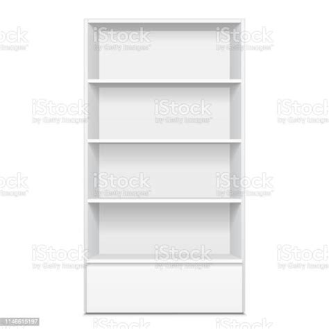 소매 선반이 있는 빈 빈 쇼케이스 디스플레이 3d 전면 보기 모의 템플릿 흰색 배경에 고립 된 그림 디자인을 위한 준비 제품 광고 벡터 Eps10 0명에 대한 스톡 벡터