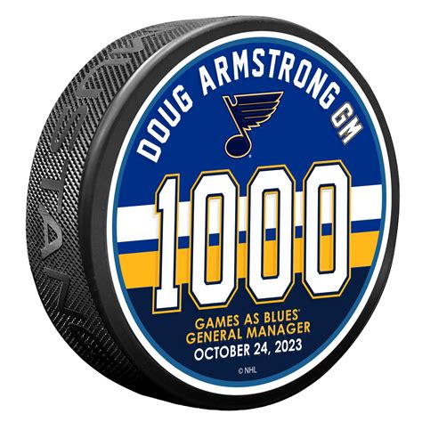 St Louis Blues Doug Armstrong 1000th Game Puck Stl Authentics