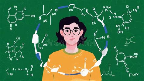 Science Illustration Of A Scientist Surrounded By Chemical Formulas Stock Illustration