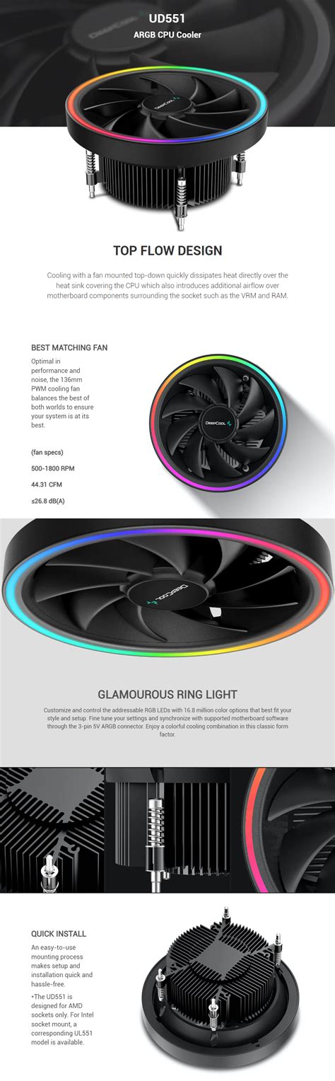 Deepcool UD ARGB AM CPU Cooler R UD BKAMAB G Umart Com Au