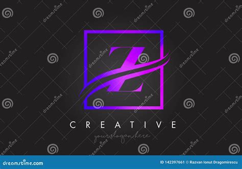 Z Purple Violet Letter Logo Design With Square Swoosh Border And