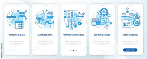 Problem Solving In Machine Learning Blue Onboarding Mobile App Screen Walkthrough 5 Steps