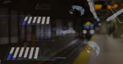 Image Of Globes And Data Processing Over Train At Platform Copy Space Stock Image Image Of