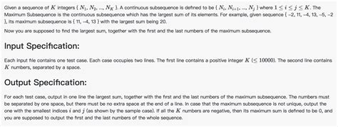 01 复杂度2 Maximum Subsequence Sum 25分 Wngtk 博客园